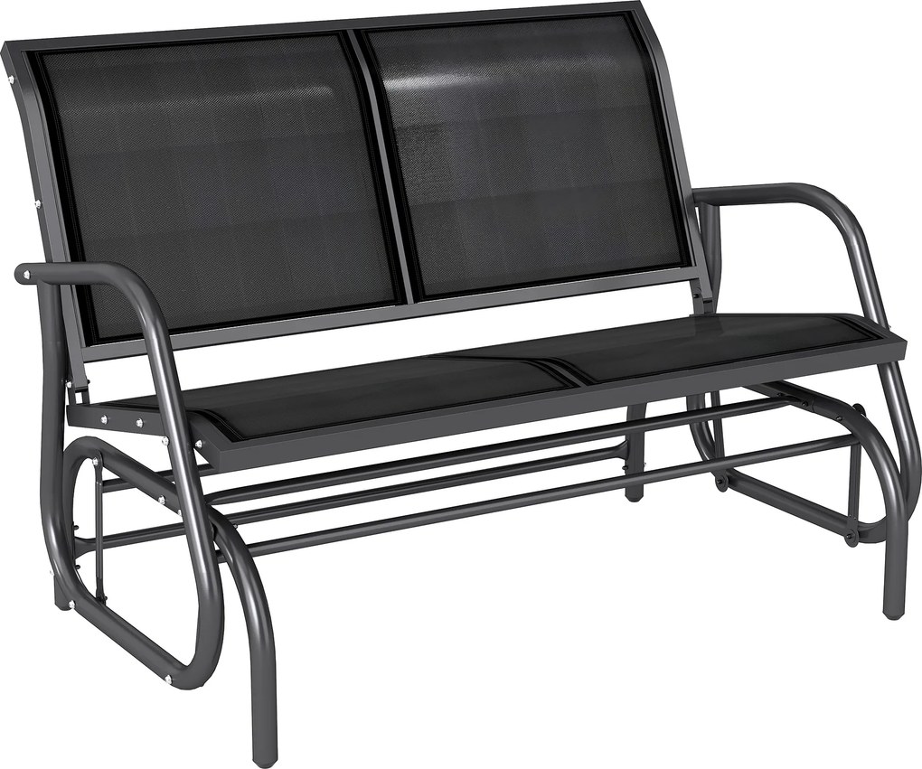 Outsunny Houpací křeslo 2-sedák Zahradní lavice Zahradní houpačka Lavice Sedadlo Park Lavice Kovový zahradní nábytek Černá 120 x 70 x 88 cm