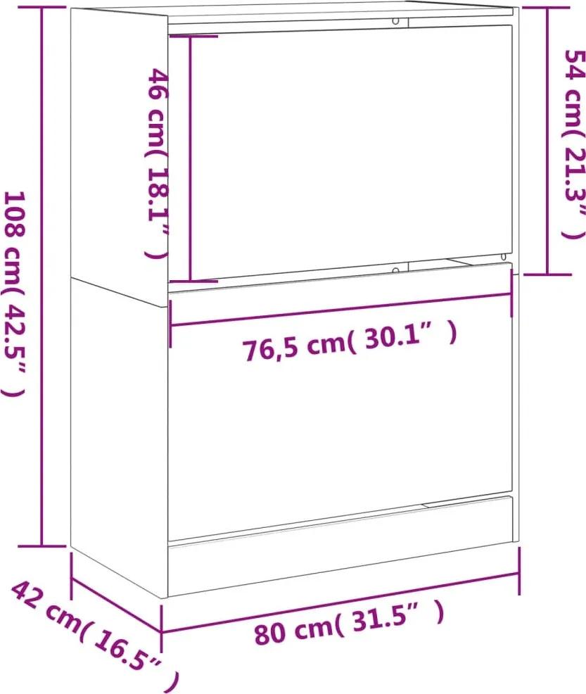 vidaXL Botník se 2 výklopnými zásuvkami 80 x 42 x 108 cm [3214404] Barva: Betonová šedá