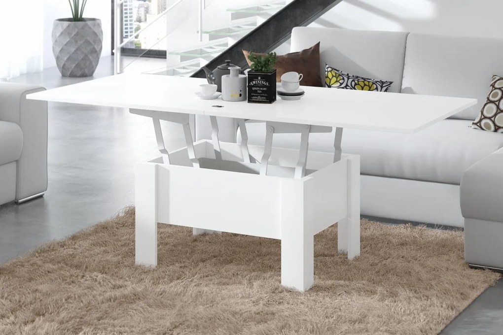 OSLO bílé barvy, rozkládací, zvedací konferenční stůl, stolek