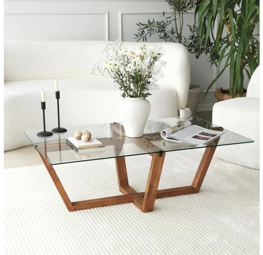 Asir | Konferenční stolek AMALFI 35x105 cm borovice/čirá | AS1611