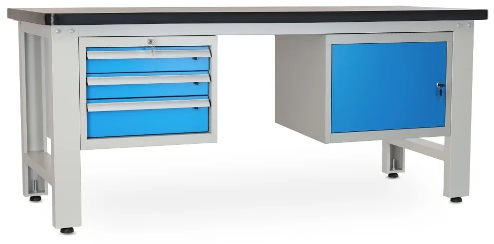 Dílenský stůl Solid MDF-31, 210 cm, 2 závěsné boxy, černá