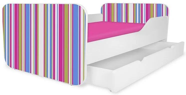 Dětská postel - Růžové proužky se šuplíkem - kwadra - 180 x 80 cm