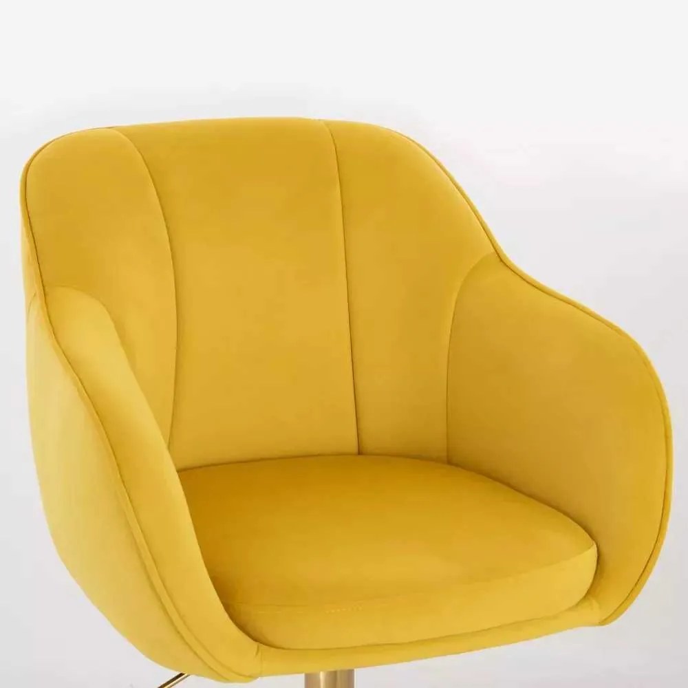 LuxuryForm DESIGN Otočná židle AVOLA VELUR na zlatém talíři - žlutá