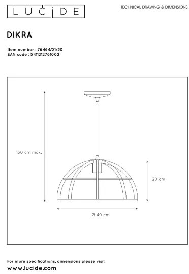 Lucide 76464/01/30 - Lustr na lanku DIKRA 1xE27/60W/230V