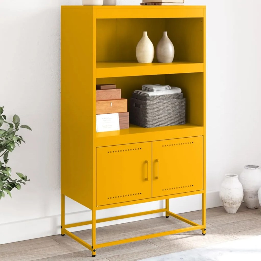 Skříň highboard hořčicově žlutá 68,5 x 38,5 x 123,5 cm ocel