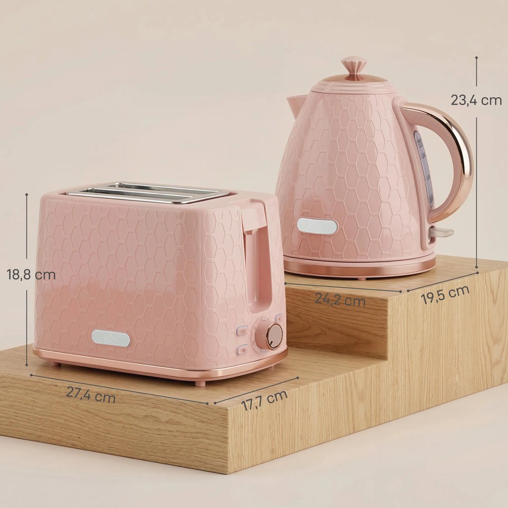 HOMCOM Sada rychlovarné konvice a topinkovače, rychlovarná konvice o objemu 1,7 litru a příkonu 2200 W s automatickým vypínáním a dvouplátkový topink…