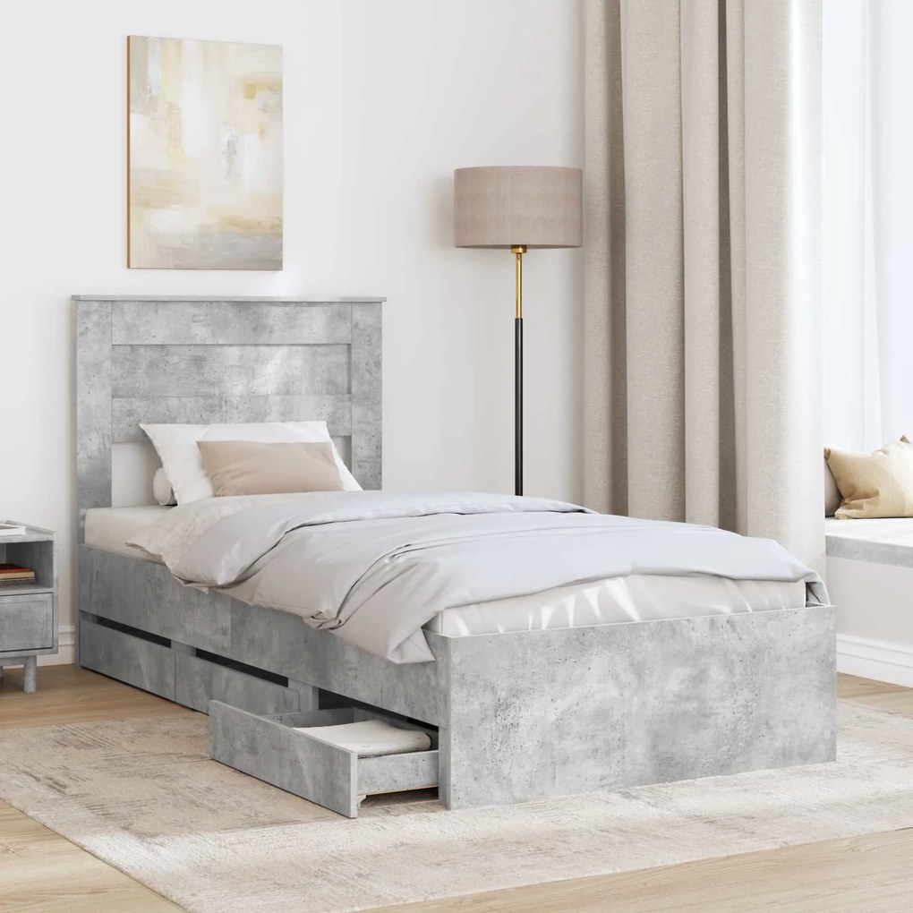 Rám postele s čelo Betonově šedá 90 x 200 cm Inženýrské dřevo 3409880