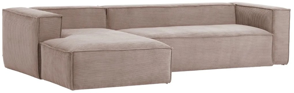 Růžová manšestrová rohová pohovka Kave Home Blok 330 cm, levá