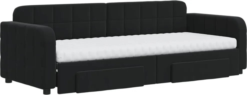 Válenda s přistýlkou a zásuvkami černá 80 x 200 cm samet 3196998
