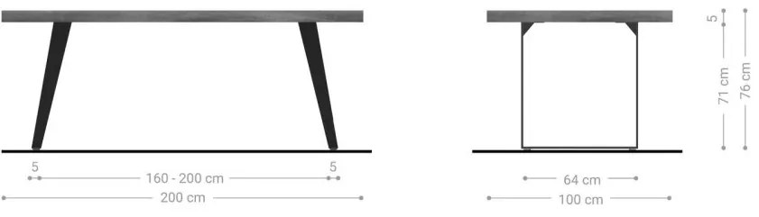 Jídelní stůl Edge 200x100 XL akácie hnědá kovová šikmá