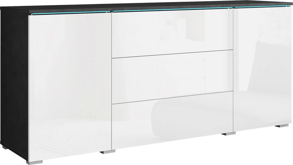 XXXLutz ŠIROKÁ KOMODA, antracitová, vysoce lesklá bílá, 150/67,9/39,5 cm P & B - Online Only komody - 002778000707