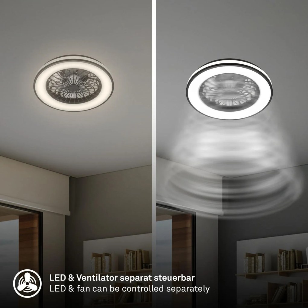 BRILO 3801015 LED stropní svítidlo s ventilátorem, 5 rychlostí, dálkový ovladač, CCT, černé - BRILO