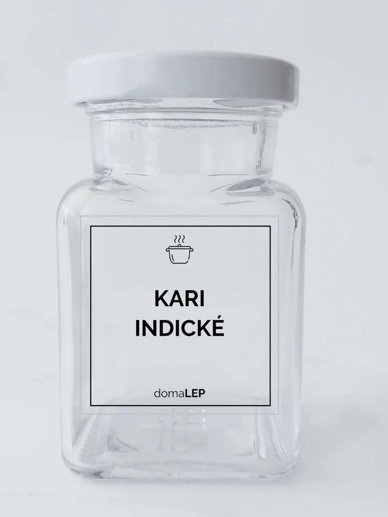 Samolepka na kořenky KARI INDICKÉ průhledná 5 × 5 cm tučné písmo