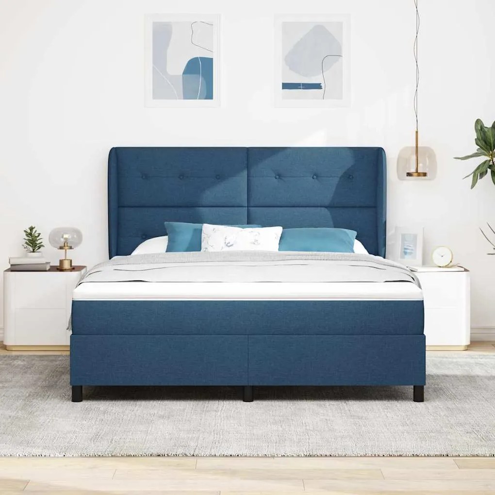 Postel s boxspringem s čelo Modrá 180 x 200 cm textil 3340584