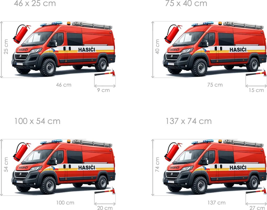 Hasiči dodávka textilní přelepitelné samolepky na zeď arch 46 x 25 cm