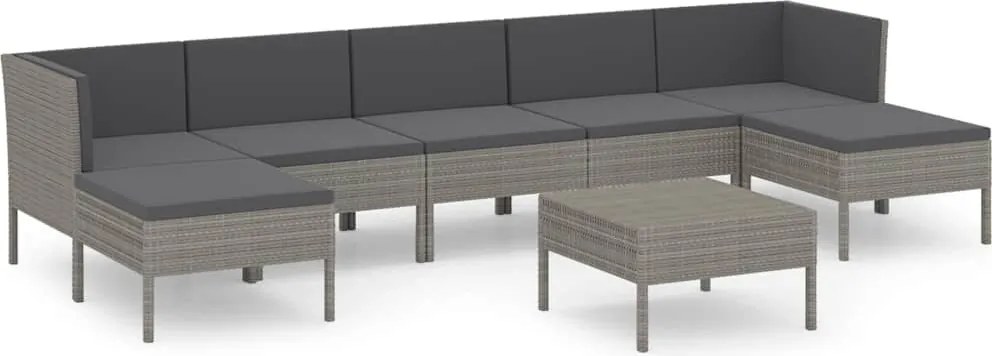 8dílná zahradní sedací souprava s poduškami polyratan šedá 3094546