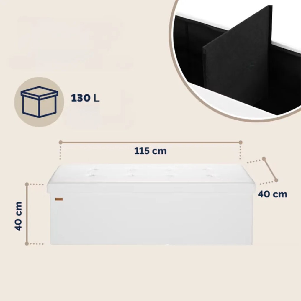 Taburet s úložným prostorem BELLA, 115x40x40cm, bílá Casaria