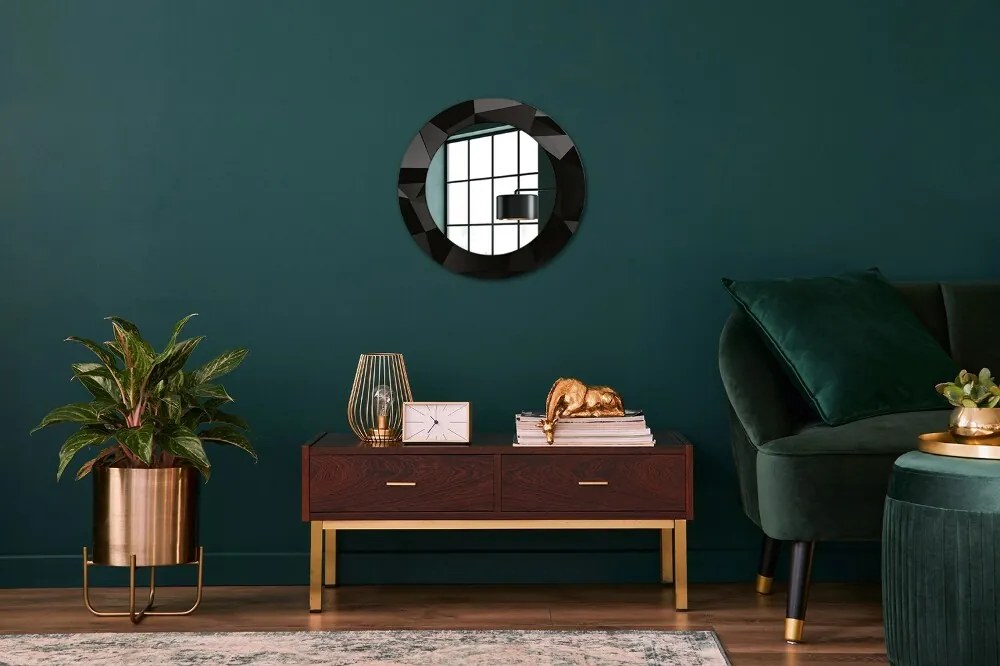 Kulaté zrcadlo tištěný rám Abstraktní černá fi 50 cm