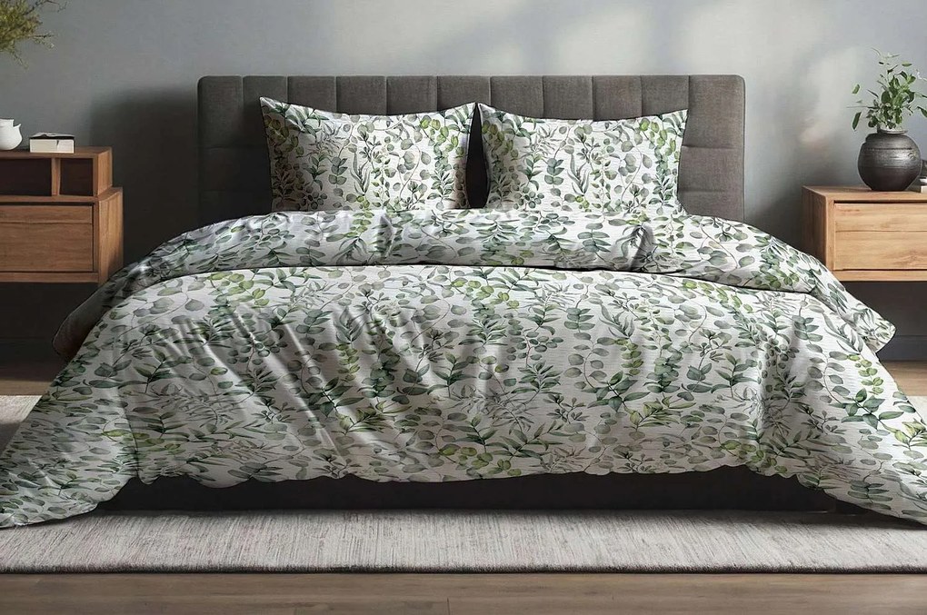 Krepové prodloužené povlečení Listy eukalyptu Velikost: 140 x 220 + 70 x 90