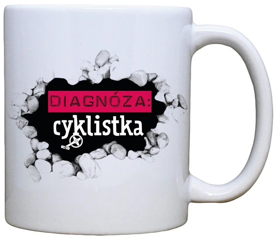 Super plecháček Keramický hrnek s potiskem diagnóza cyklistka Objem a motiv: 200 ml bílý uvnitř