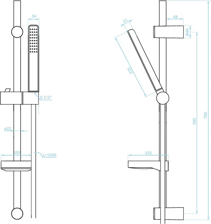 Kuchinox ARES, sprchový sloup s ruční sprchovou soupravou 70cm, černá matná, LAV-NKS_71A1