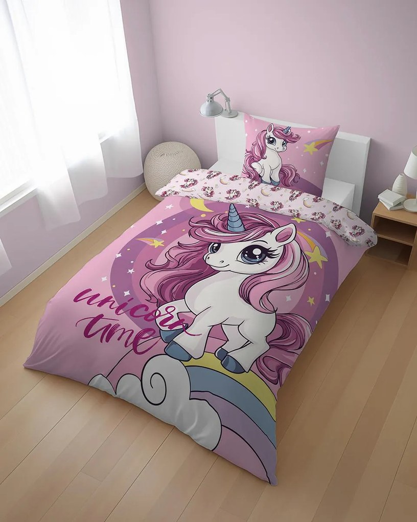 Detexpol Bavlněné dětské ložní prádlo 160x200 růžové s jednorožcem Unicorn Time – 5865 A – Dream Collection