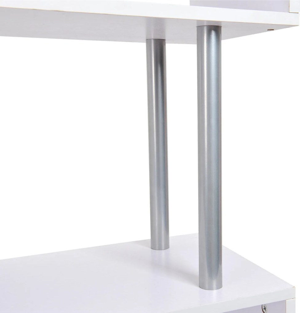 HOMCOM S-typová knihovna, 4-patrová policová jednotka pro obývací pokoj, kancelář a studovnu 80x30x145 cm, bílá