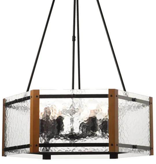 Závěsné svítidlo | Ø65x25cm, matná černá + dřevo + transparentní úleva | Aca Lighting (OD910806P)