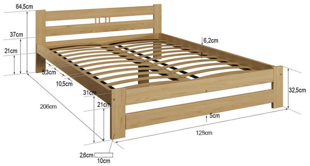 Postel z masivu VitBed 120x200 LUX šedá s roštem