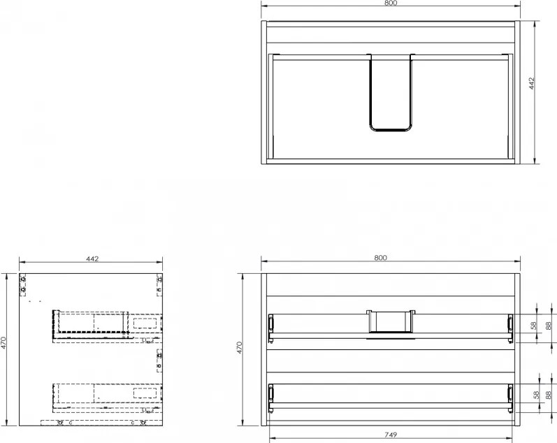 Mexen Box-A, závěsná skříňka 80 cm, 2 zásuvky, grafitová matná, 91AX0-0800-470-2-66