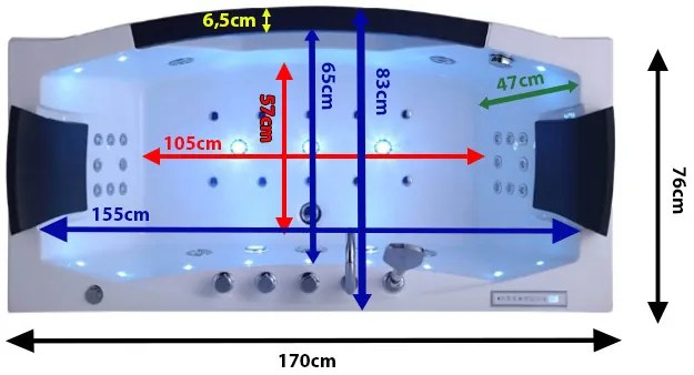 BPS-koupelny Hydromasážní vana HYD-UR931 170x76 s ohřevem vody