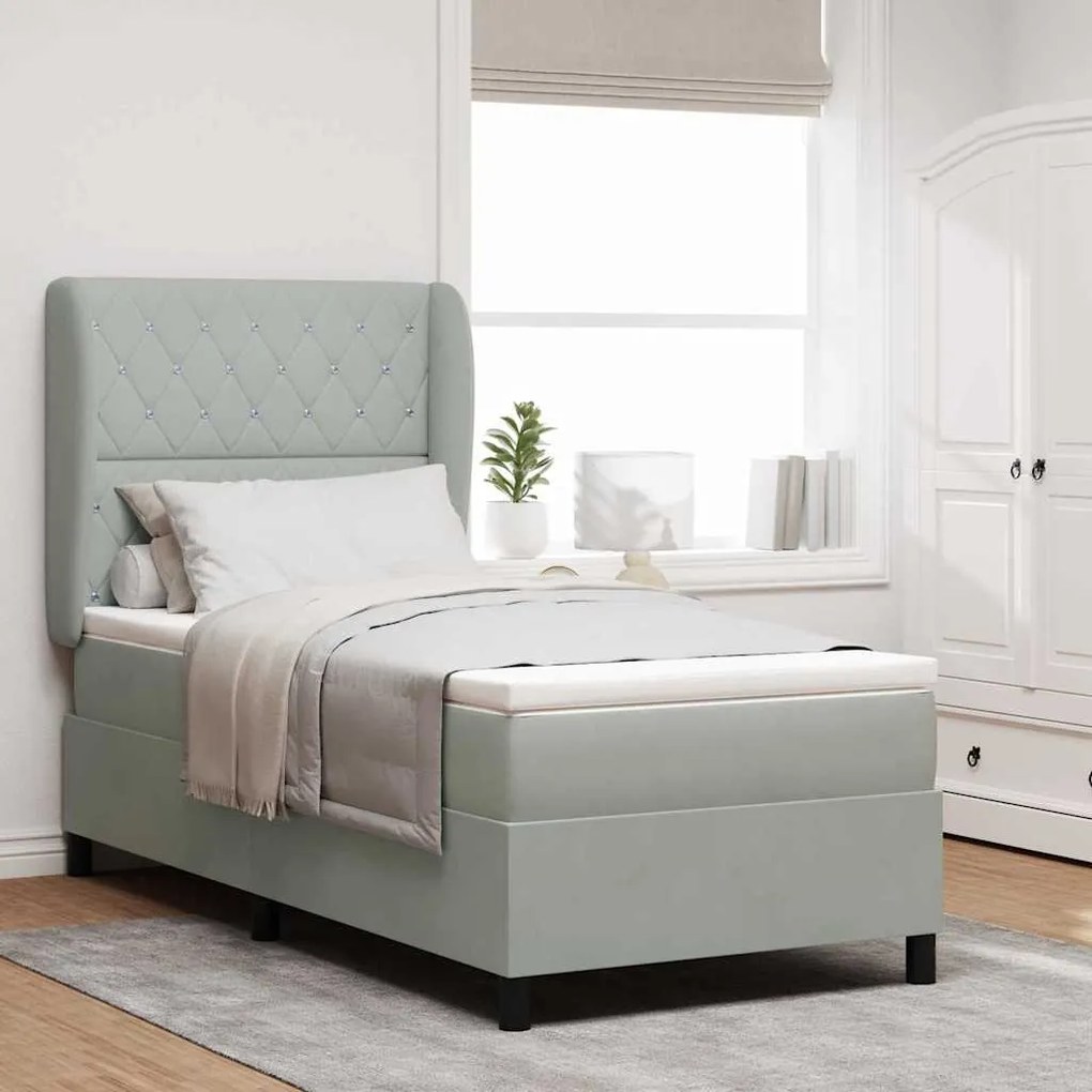Postel s boxspringem s čelo Světle šedá 200 x 100 cm samet 3340862