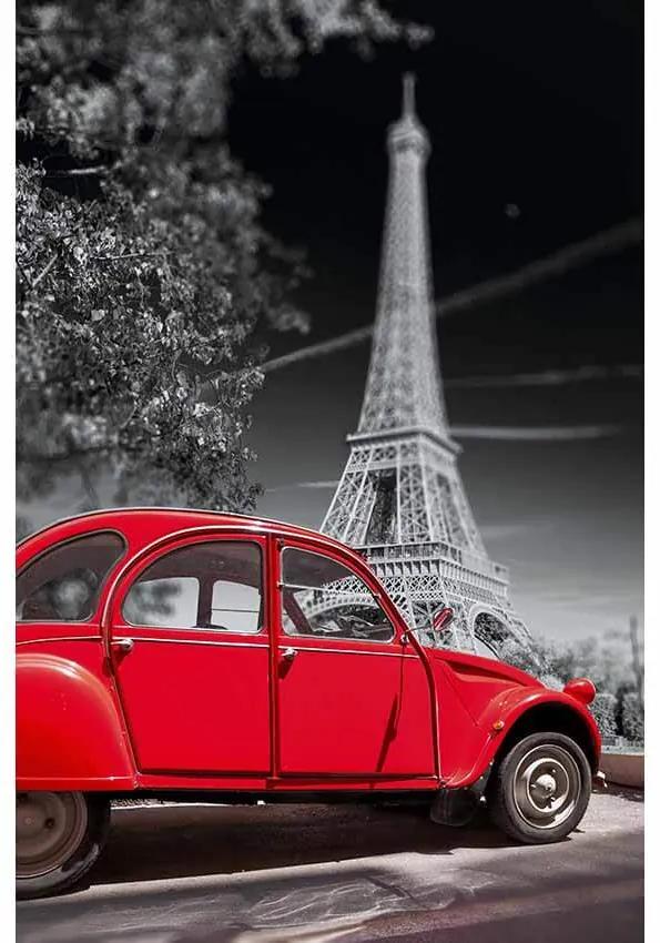 Cedule Paříš Red Car Eifel Tower 40 x 30cm