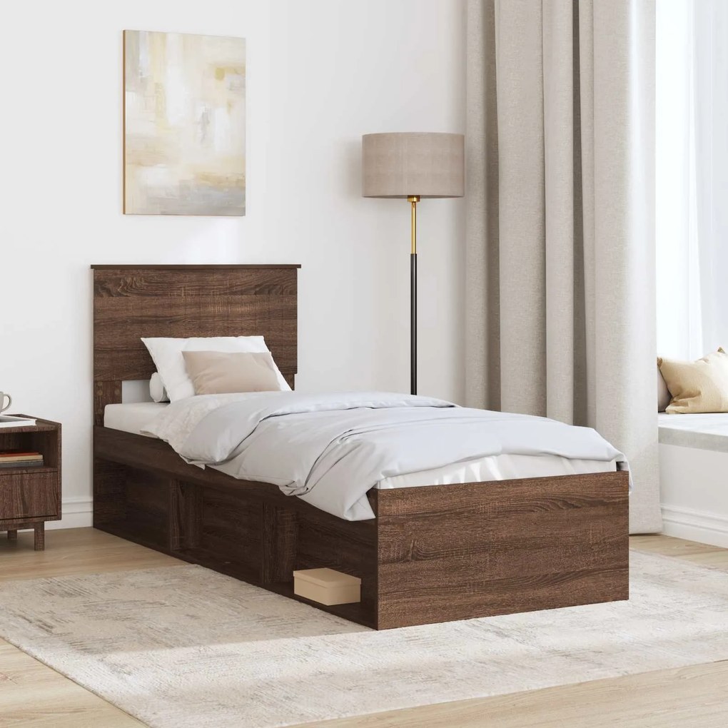 Rám postele s čelo Hnědý dub 75 x 190 cm Masivní borové dřevo 3410669