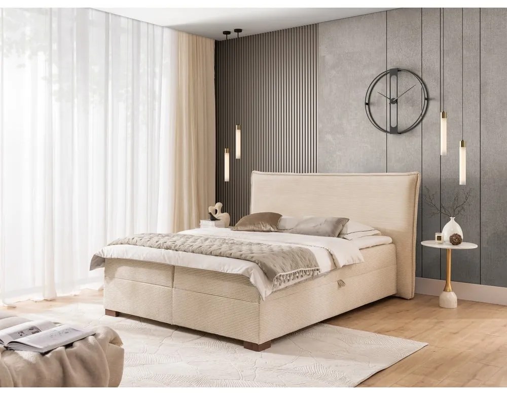Béžová boxspring postel s úložným prostorem 200x200 cm Lysa – Ropez