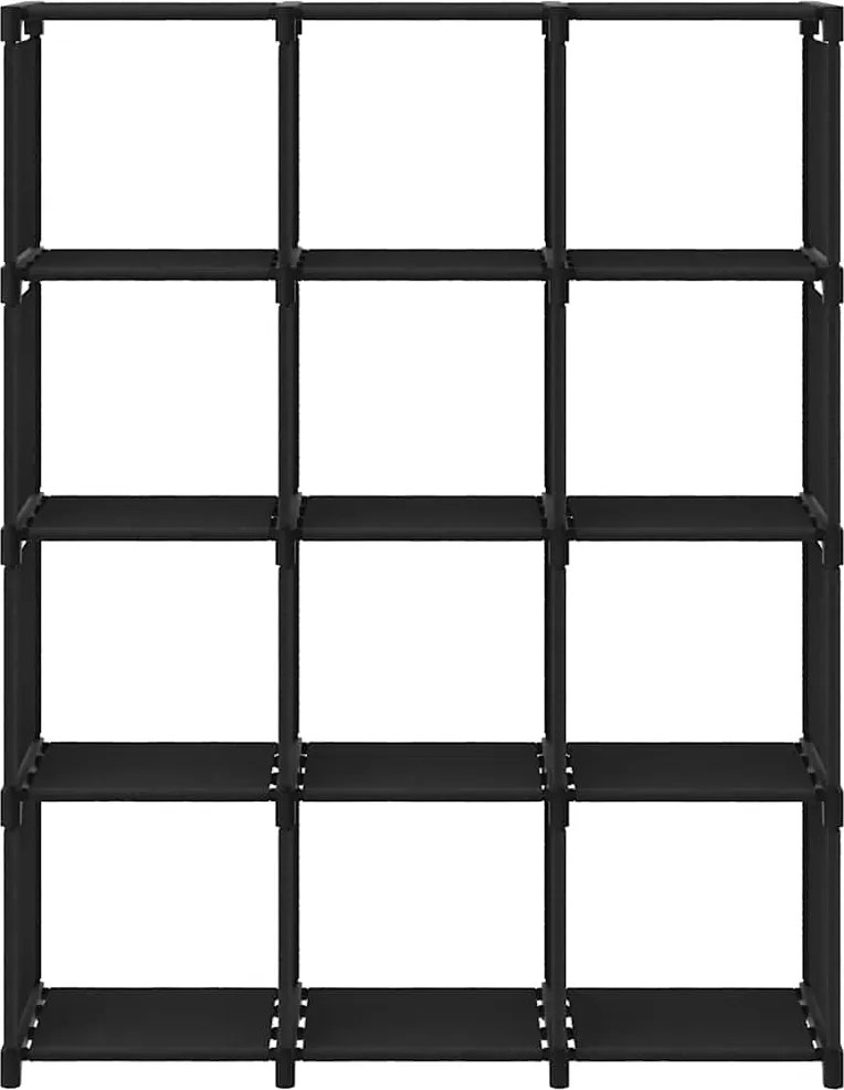 Výstavní police s 12 přihrádkami černá 103 x 30 x 141 cm textil 322614
