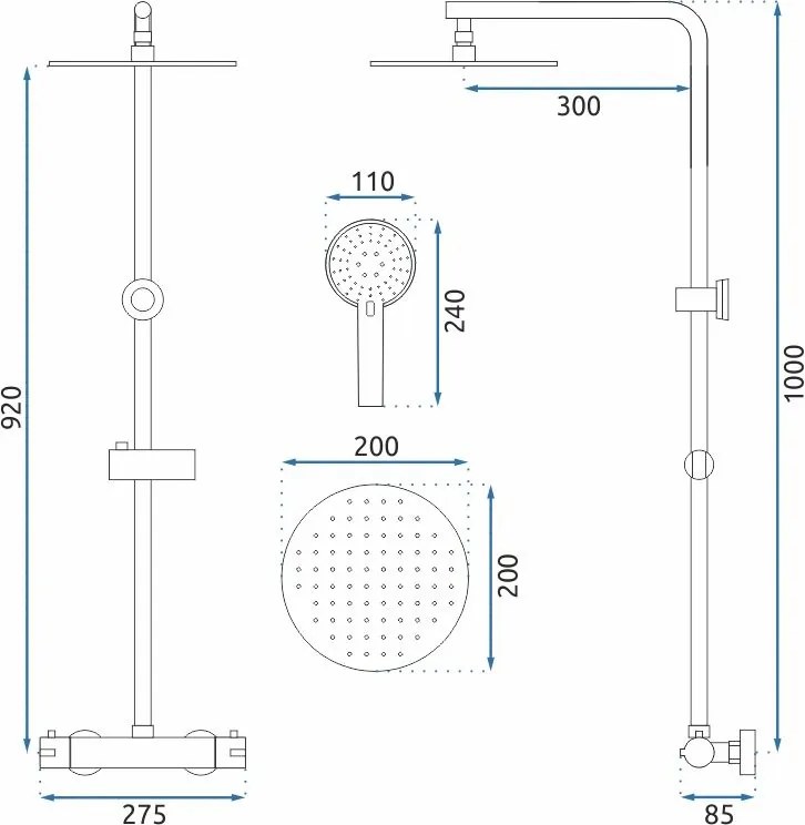 Rea Bliss, termostatická sprchová sada s horní dešťovou sprchou, chromová, REA-P8805