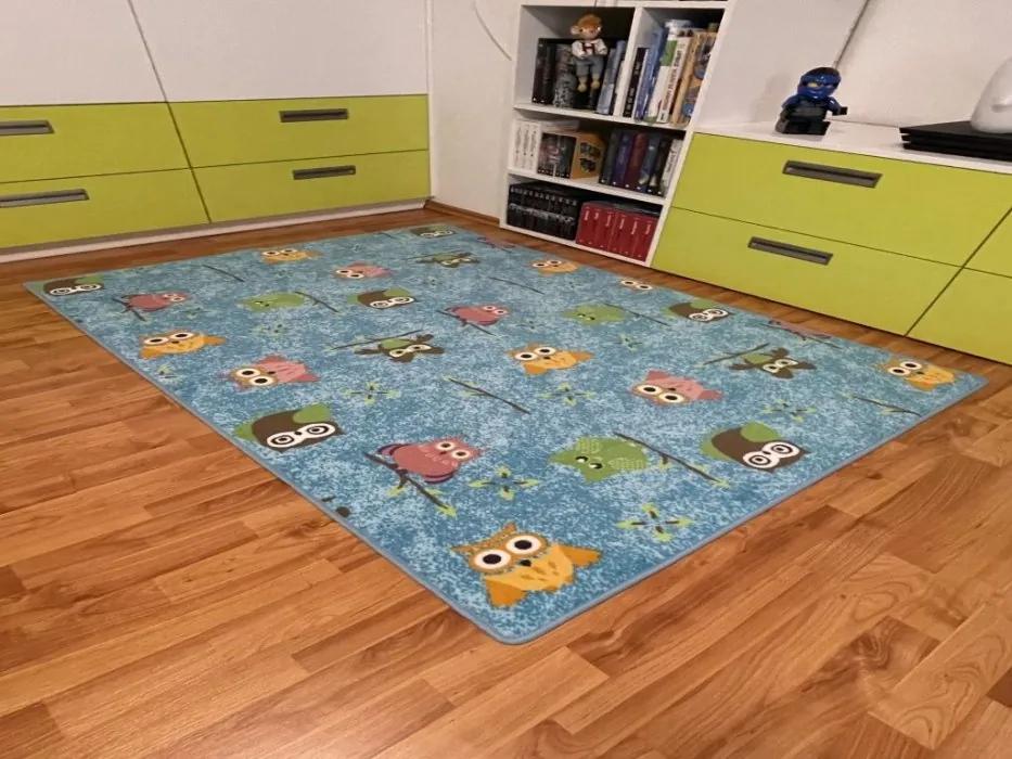 Vopi Dětský koberec Sovička SILK 5298 tyrkys 133 x 133 cm