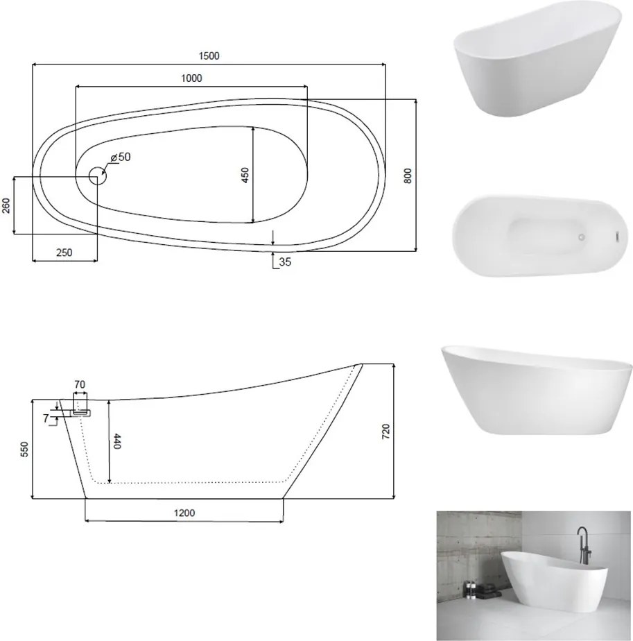 Besco Melody vana volně stojící 150 x 80 cm sifon černá barva zlatá VANMELODY150BG1 Koupelny Bernold