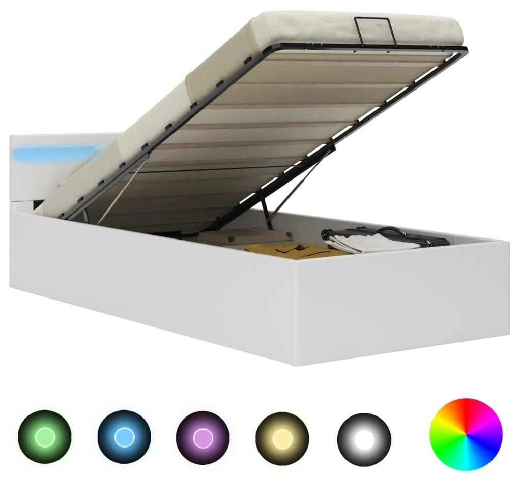 285547 vidaXL Rám postele s LED úložný prostor bílý umělá kůže 100 x 200 cm