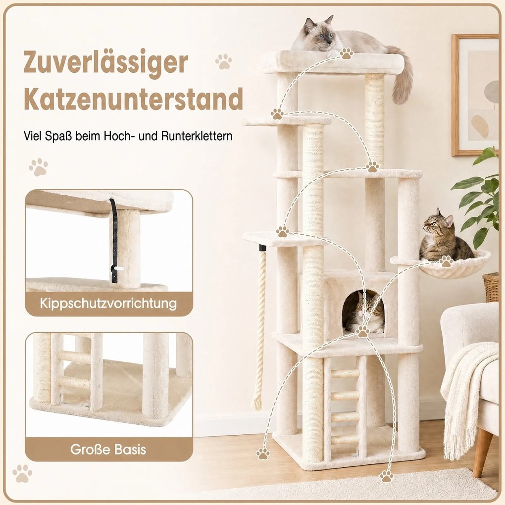 Costway Vícepatrové škrabadlo pro kočky 194 cm, béžové
