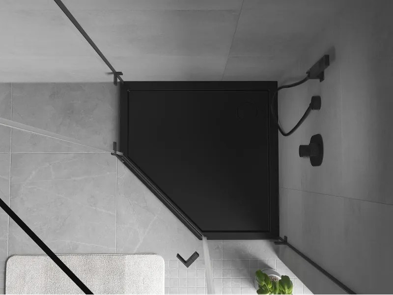 Mexen Flow pětiúhelníkový sprchový kout slim 90 x 90 cm, černý mat - 46P709090