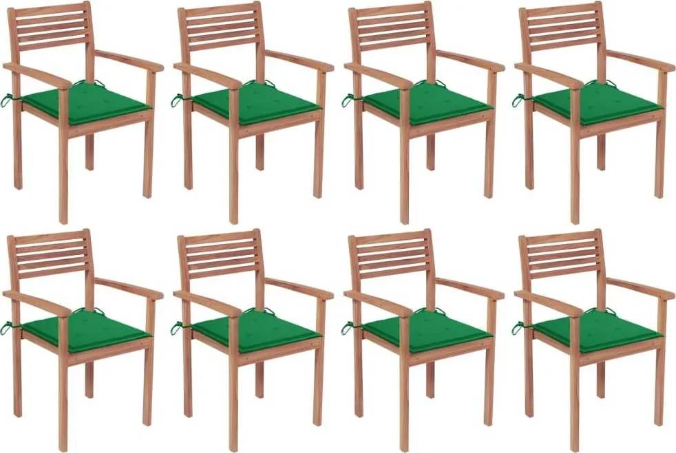 vidaXL Stohovatelné zahradní židle s poduškami 8 ks masivní teak [3072601] Barva: Šedá
