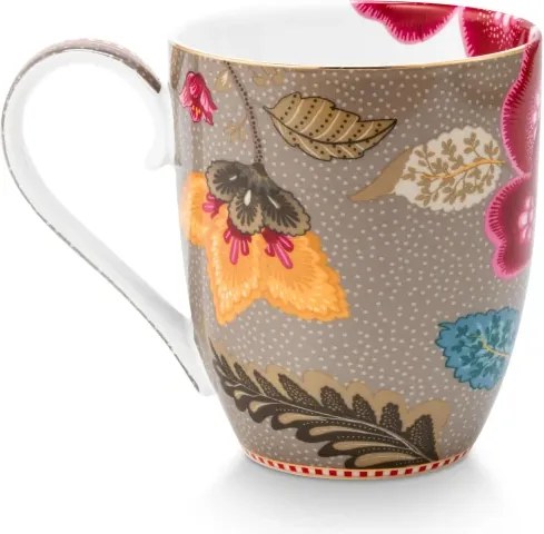Pip Studio Blooming Tales hrnek XL 440 ml, khaki (Květinový XL hrnek)