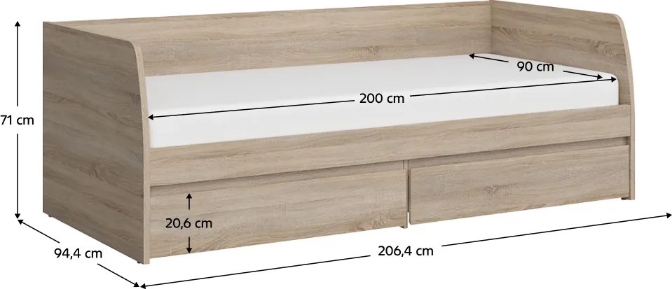 Postel 2S, 90x200, dub sonoma, NORTY TYP 28