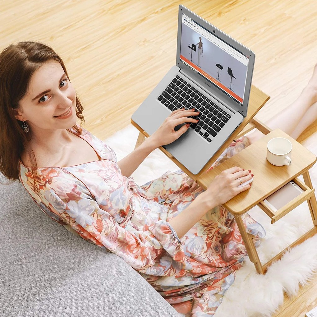 Bambusový stůl na laptop, výškově nastavitelný skládací držák na laptop