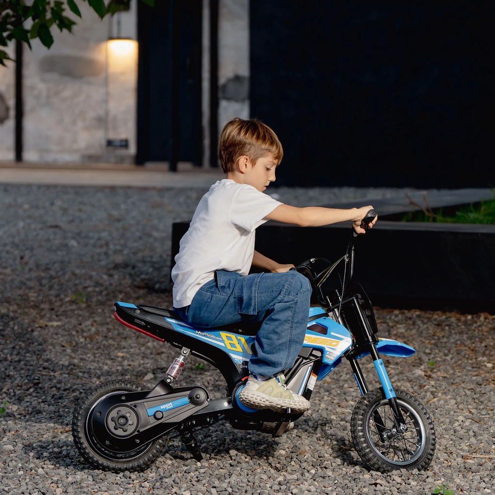 AIYAPLAY Elektrická motorka pro děti 24 V dětský motokros s 250W motorem, 7Ah baterie, zadní odpružení, kotoučová brzda, 16 km/h, 8–12 let