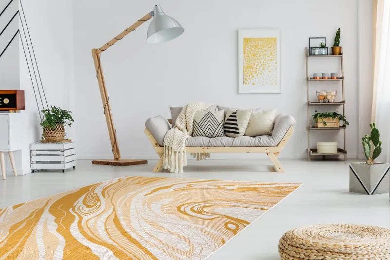 Dywany Łuszczów, Kusový koberec Sion Sisal Marble 22169 ecru/yellow – na ven i na doma, 140x190, žlutá, chodba / předsíň