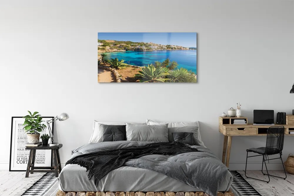 akrylový obraz Španělsko pobřeží moře město 125x50 cm