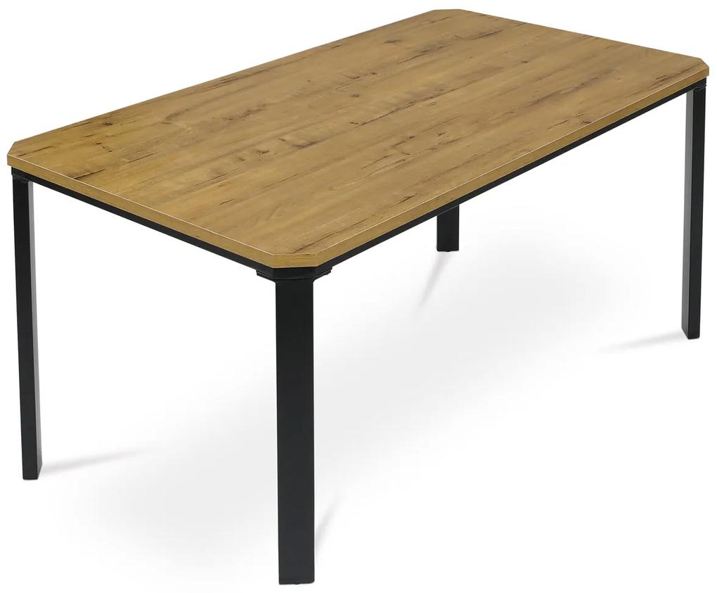 Stůl jídelní,  MDF deska, dýha divoký dub, kovové nohy, černý lak - AT-621 OAK
